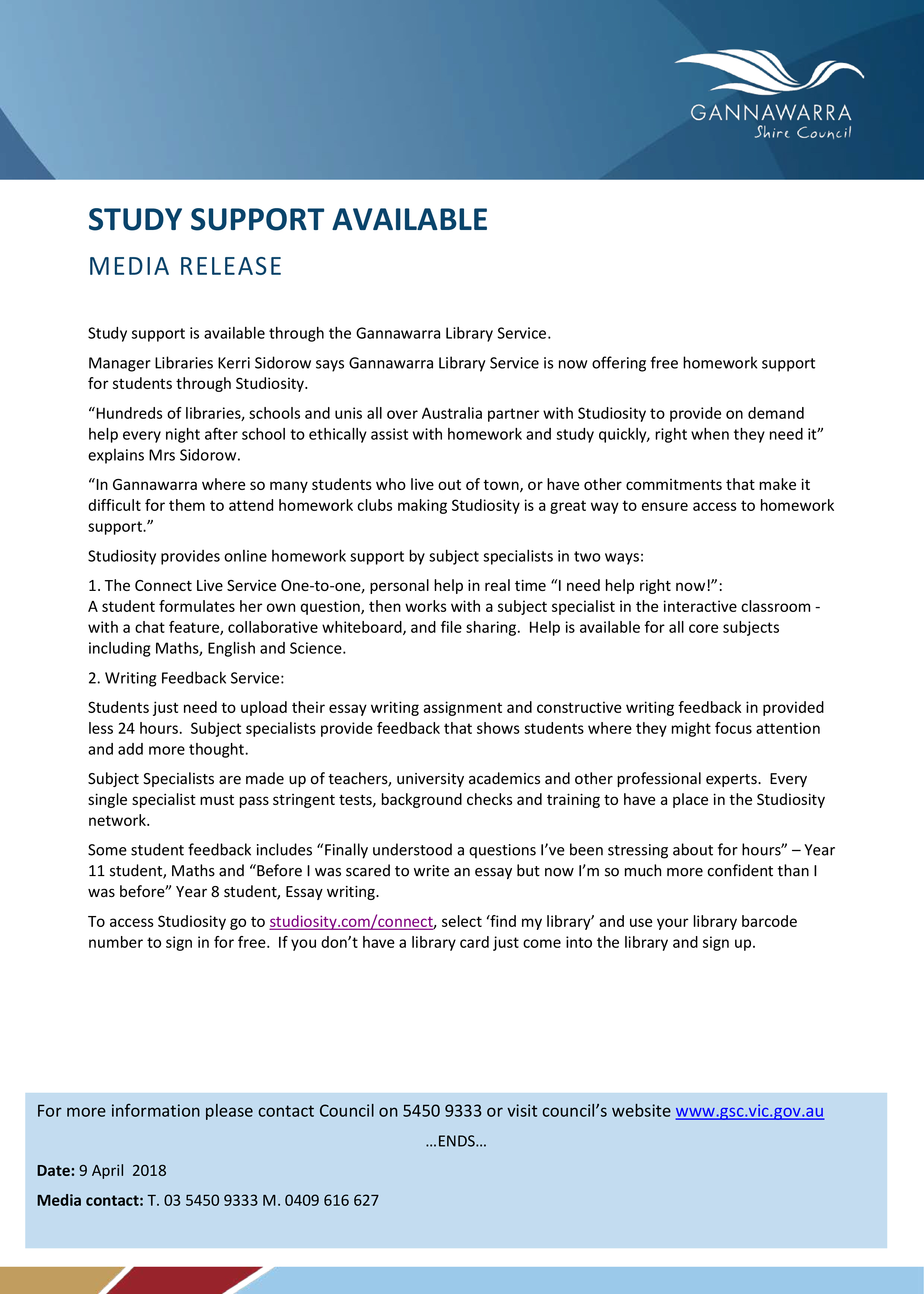 Study Support Available - Gannawarra Shire Council